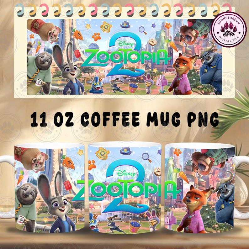 Funny Movie Bunny and Fox 2 Mug Wrap Design, Cartoon 11oz Mug Template ...