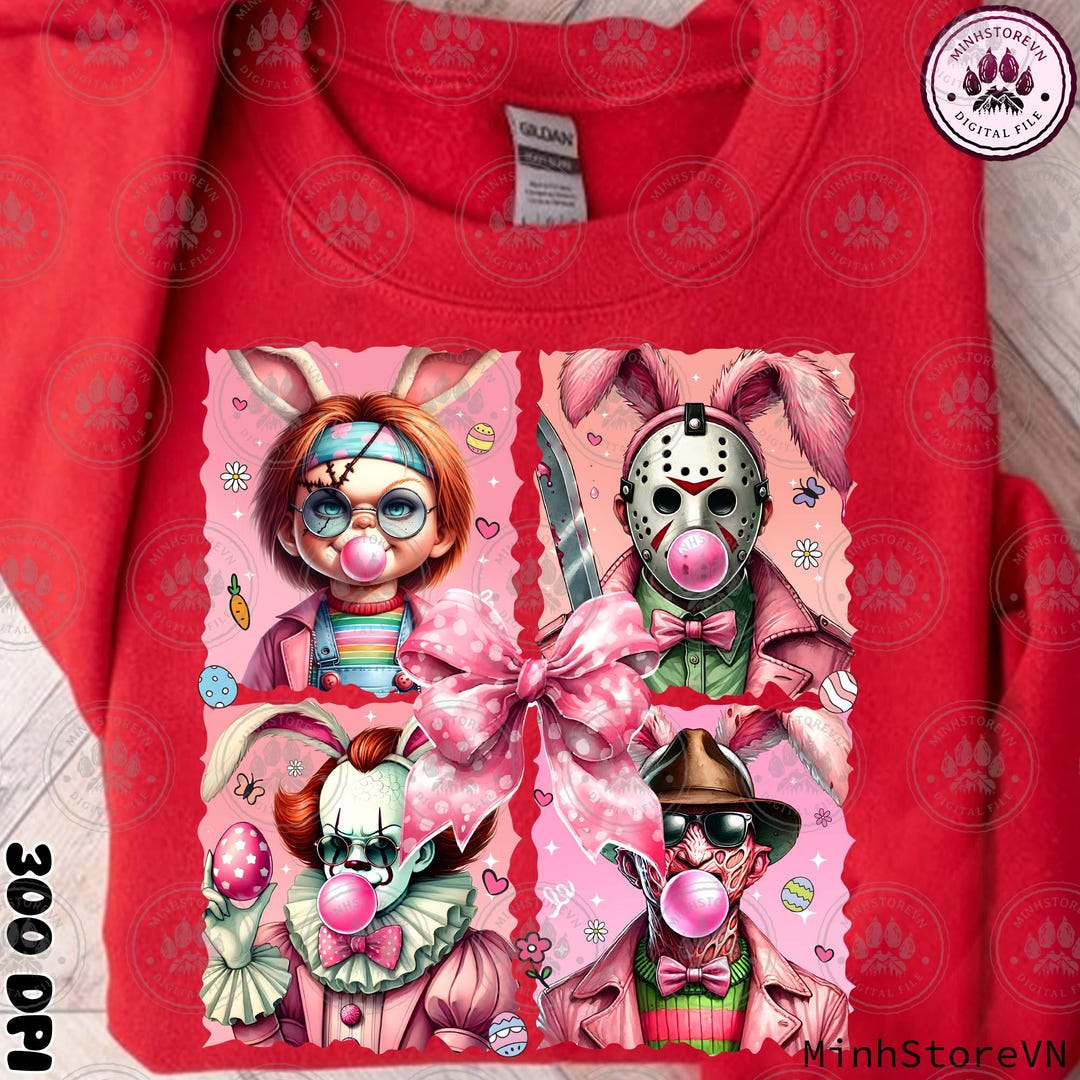 Retro Coquette Easter Png, Retro Easter Horror Blowing Bubble Png, Pink ...