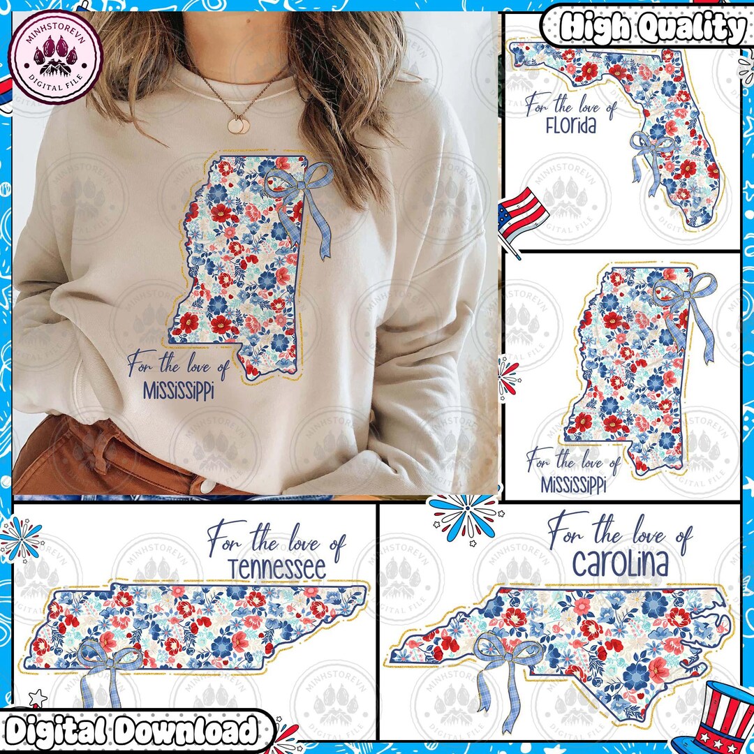 Bundle America Floral Map Png, America Map Png, State America Png, 4th ...