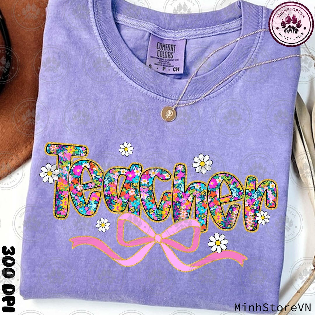 Boho Floral Teacher Png, Preppy Teacher Floral Glitter Png, Last Day of ...