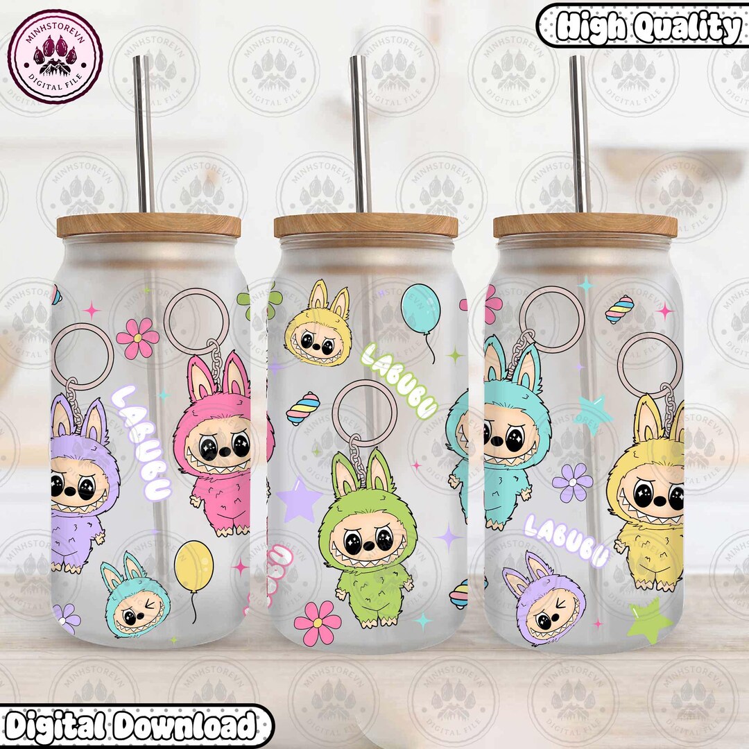 Cartoon Doll 16oz Glass Can Wrap Png, Pink Cartoon Keyring 16 Oz Glass ...