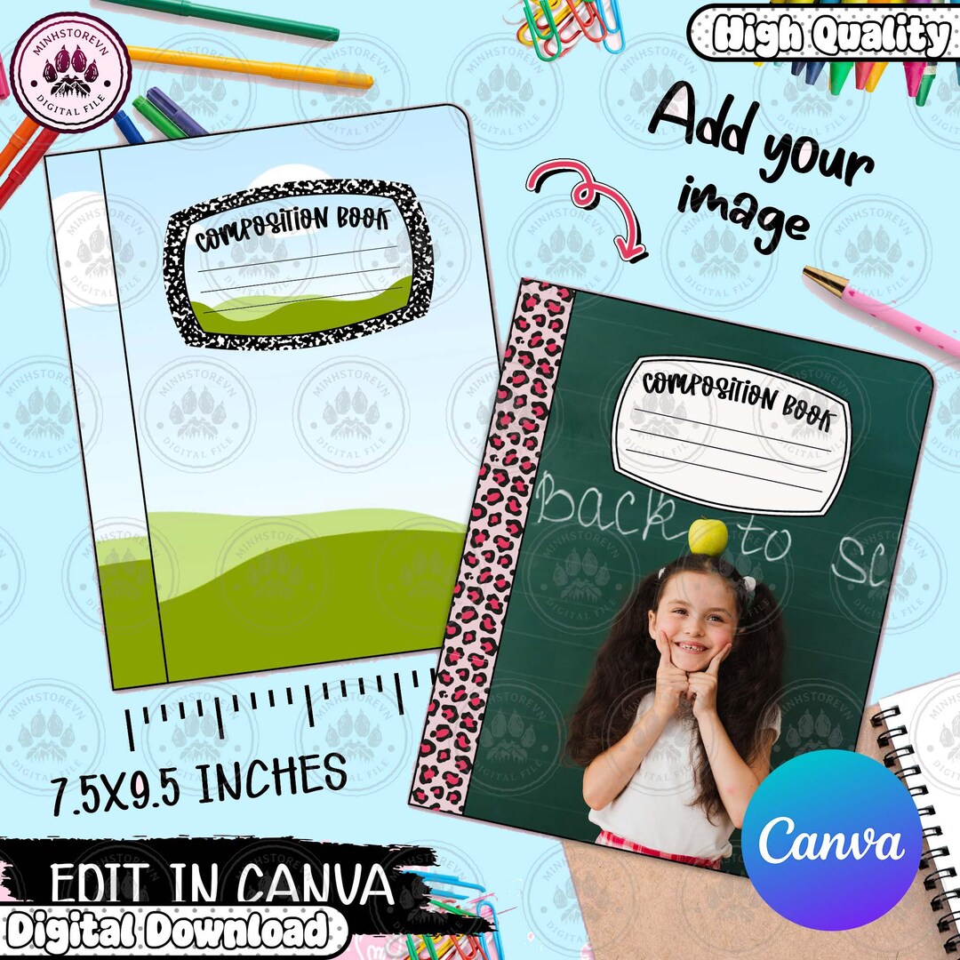 Custom Composition Notebook Cover Canva, Composition Notebook Template ...