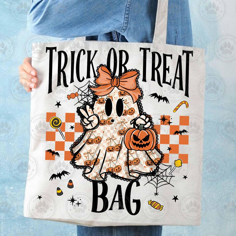 Trick or Treat Bag Png, Kids Halloween Png, Retro Ghost Png, Bag of ...