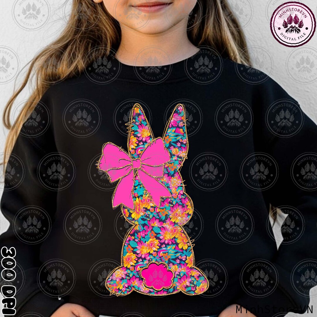 Easter Peep Png, Preppy Floral Bunny Easter Png, Coquette Bow Png, Pink ...