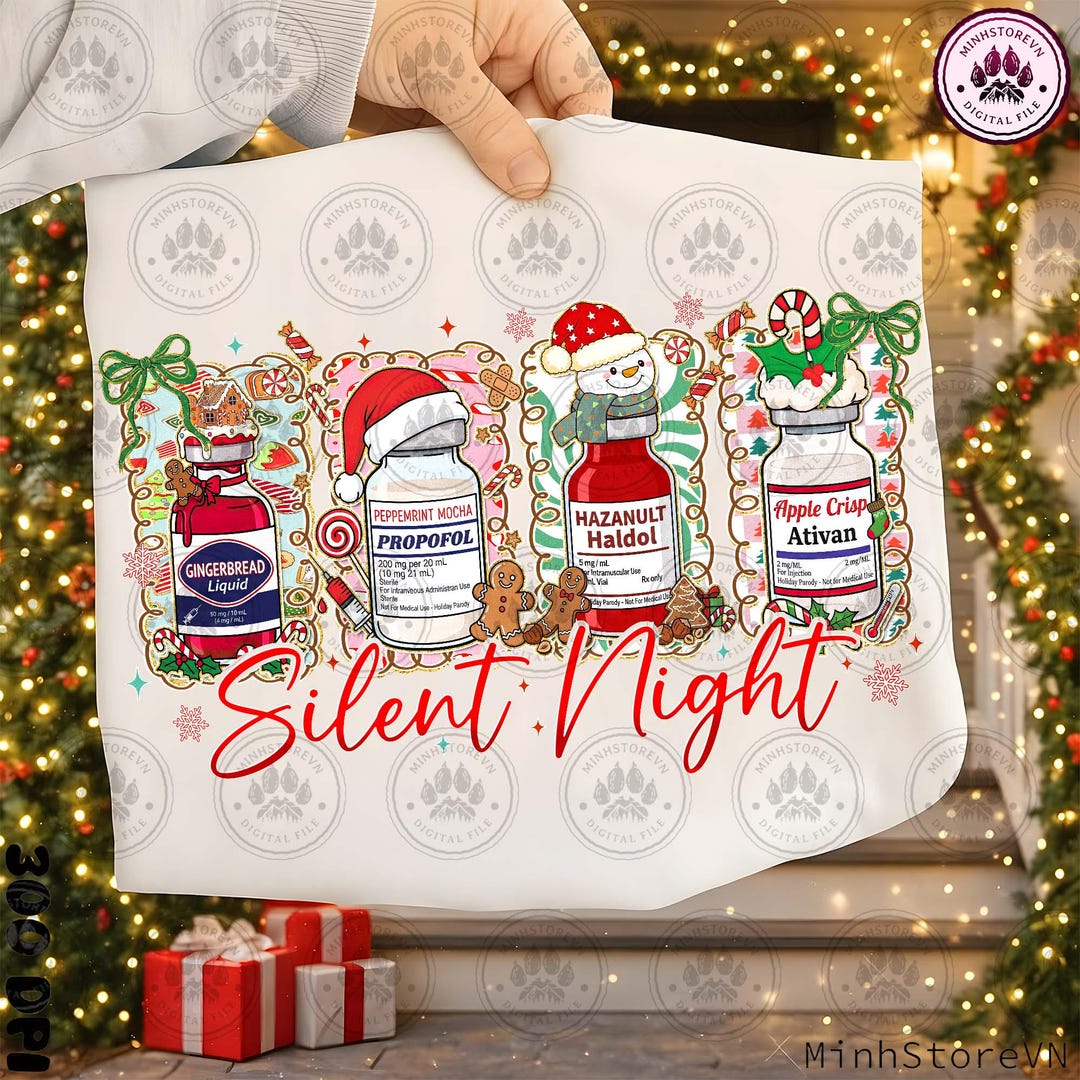 Silent Night Xmas Nurse Png, ER & ICU Medical Xmas Shirt, Festive ...