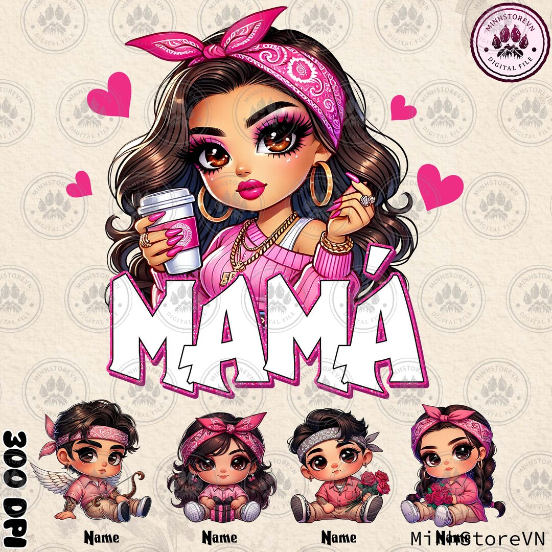 CUSTOM Mama Chingona Valentine Png, Name Kids Gift for Mom Png, Chibi ...