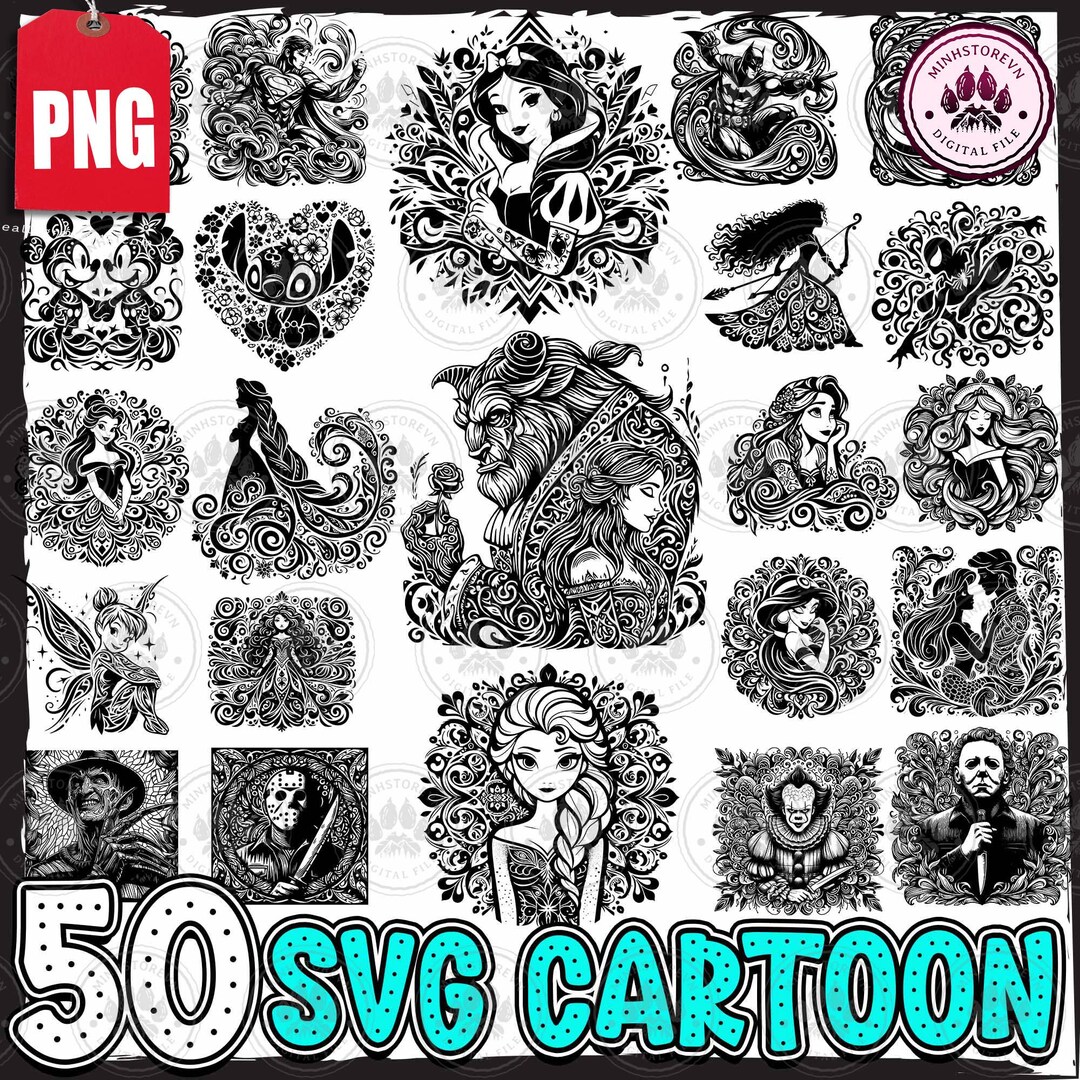 50 Princess Movie Characters SVG, Cartoon SVG, Cartoon Movie Svg ...