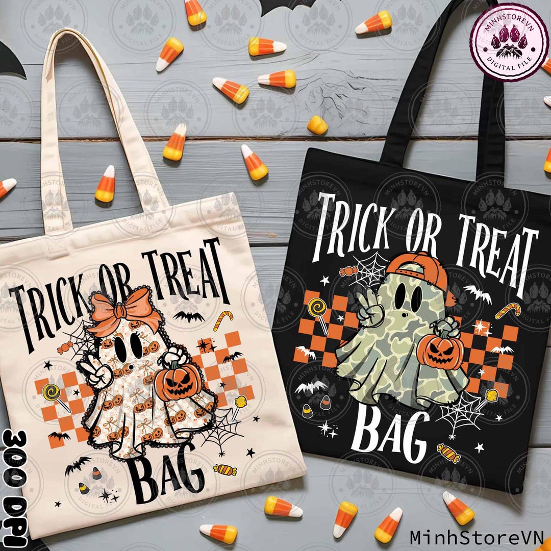 Trick or Treat Bag Png, Kids Halloween Png, Retro Ghost Png, Bag of ...