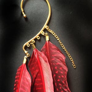 FEATHER EAR Cuff-red Feather Ear Cuffs,red & Gold Ear Jackets,feather ...