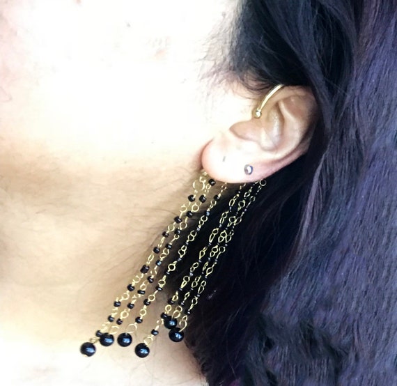 Black gold ear cuff-dangle ear jacket bohemian jewelry-ear | Etsy