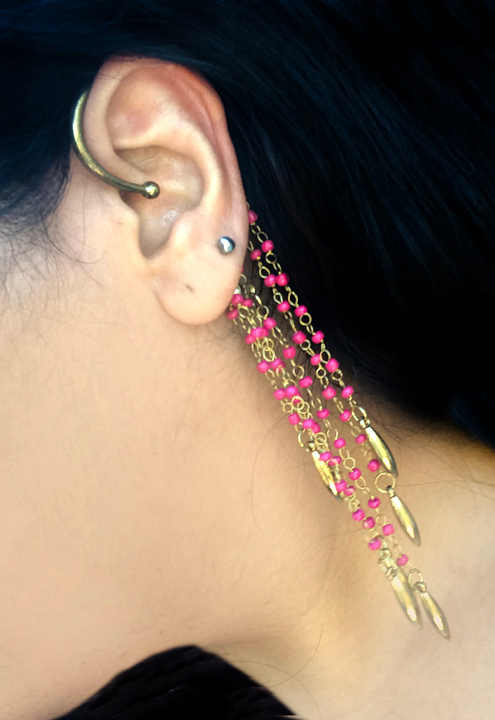 Bohemian Ear Cuff-red Gold Beaded Spike EAR Cuff-gold Ear Jackets-ear ...