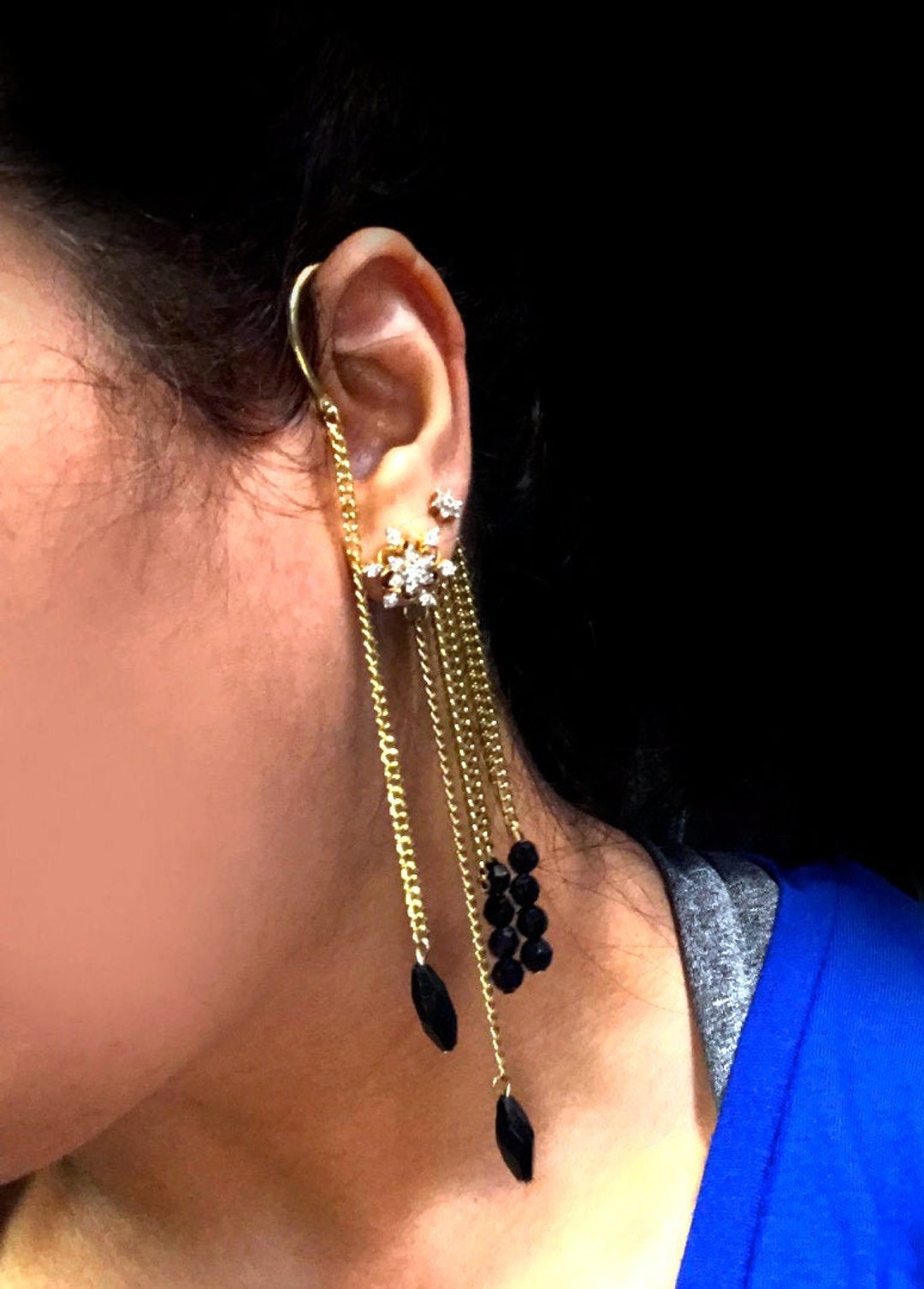 Spike EAR Cuff-bohemian Ear Cuffs,black Gold Ear Jackets,ear Climbers ...