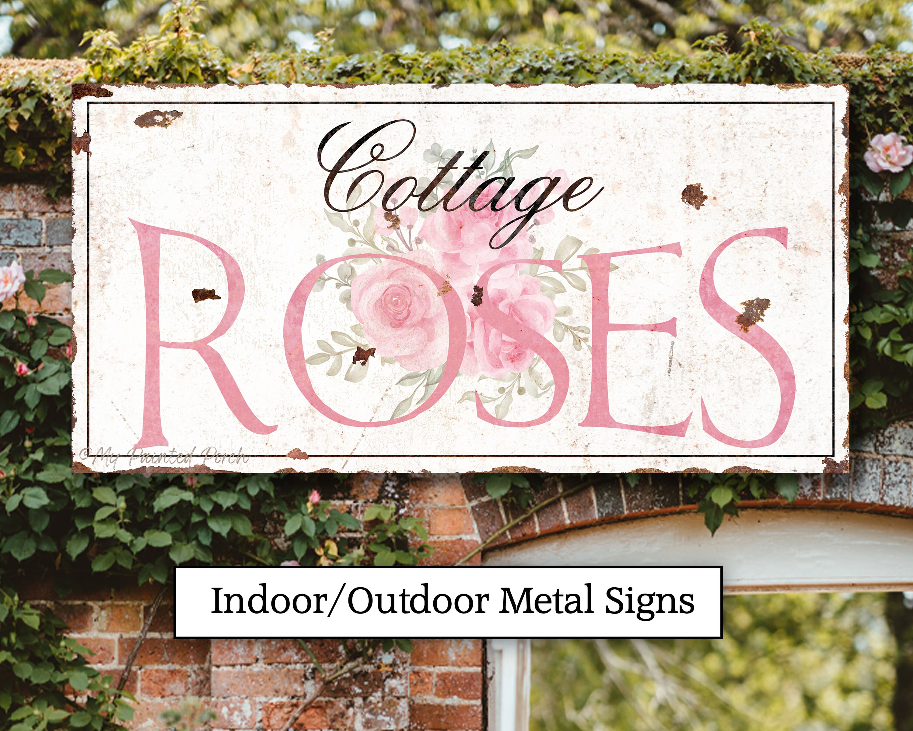 Cottagecore Decor Wall Art INDOOR / OUTDOOR Metal Sign Cottage Roses ...