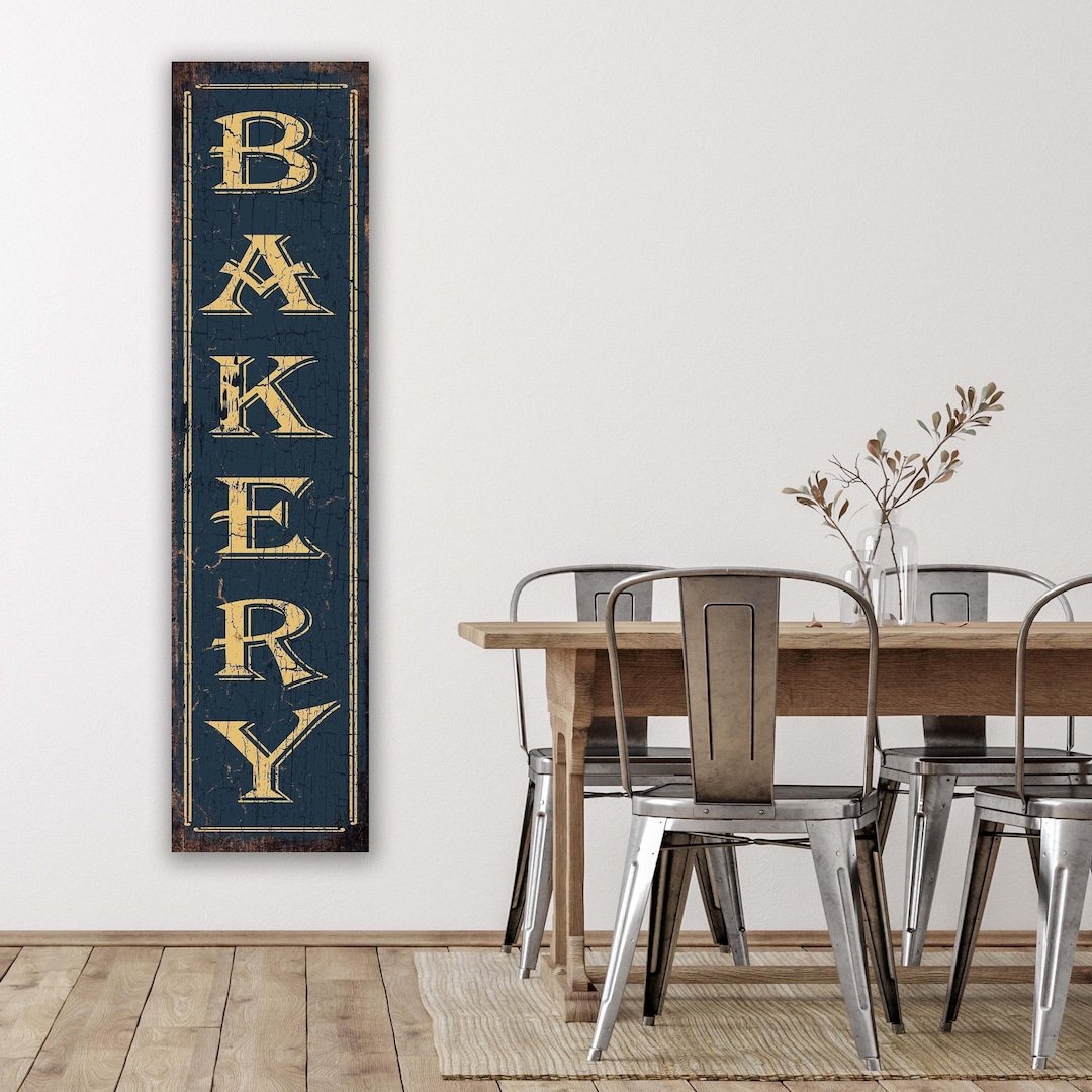BAKERY Sign Vintage Retro French BLUE Large Rustic Canvas Kitchen ...