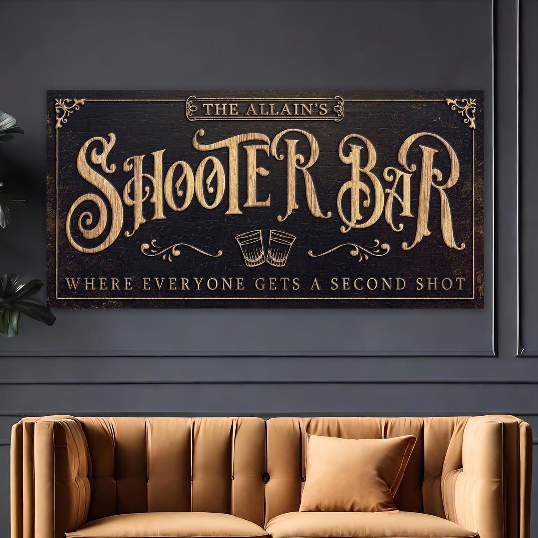 Vintage SHOOTER BAR Sign Basement Bar Decor Custom Bar Wall Art in Faux ...
