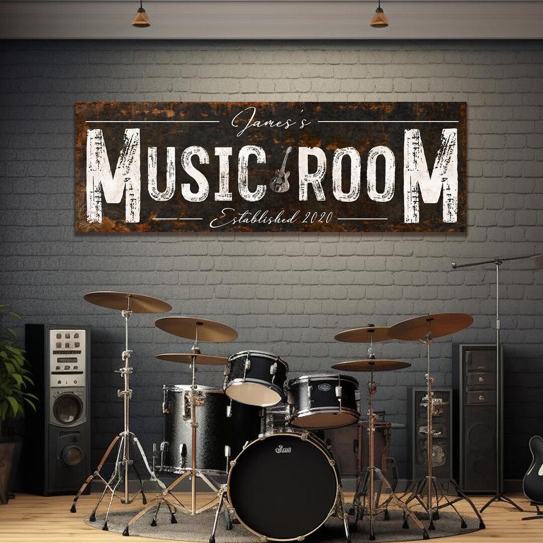 Music Room Decor Wall Art Recording Studio Vintage Sign Rustic Large ...