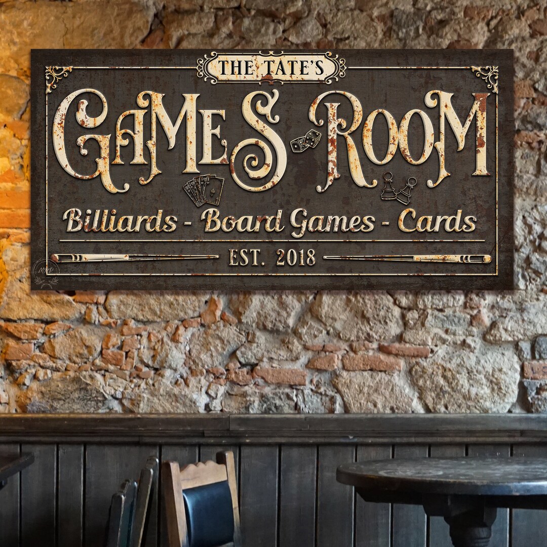 Custom PERSONALIZED Basement Home Bar GAMES ROOM Sign Vintage Large ...