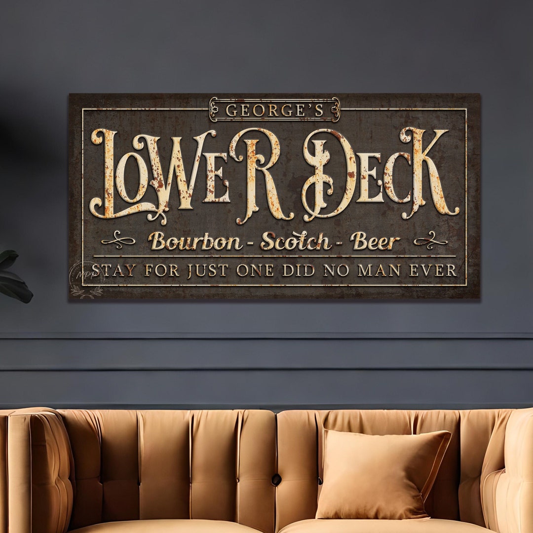Basement Bar Decor Lower Deck Sign in Faux Rusted Metal CUSTOM ...