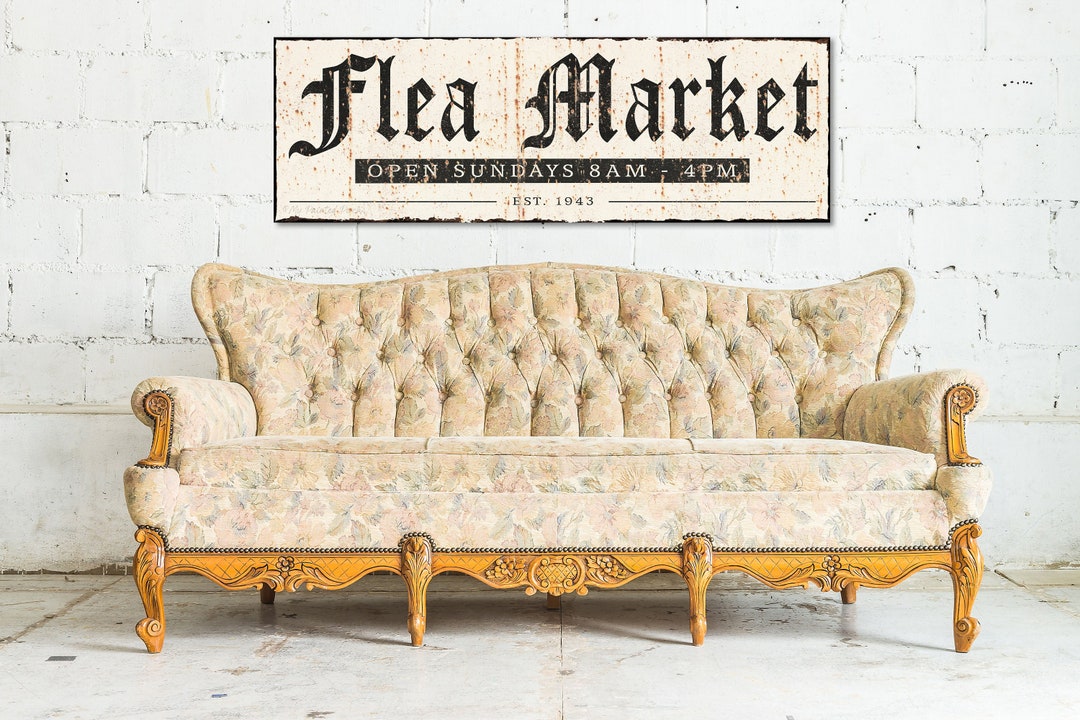FLEA MARKET Vintage Sign Large Canvas Wall Art Faux Metal Distressed ...