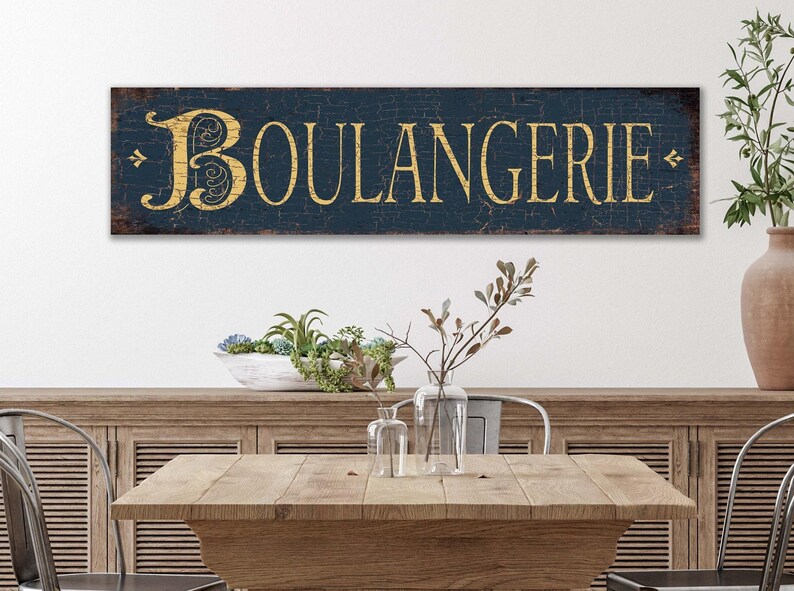 BOULANGERIE French Bakery Vintage Sign Rustic Wall Art Large Blue ...