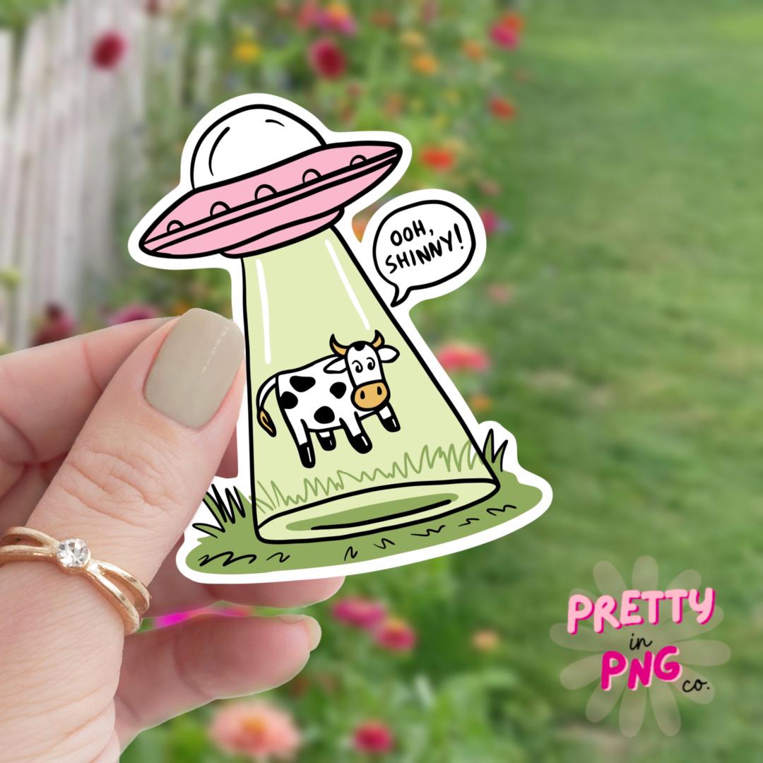 Alien Abduction Cow PNG | Funny UFO Sticker Design | Cute Cartoon Cow ...