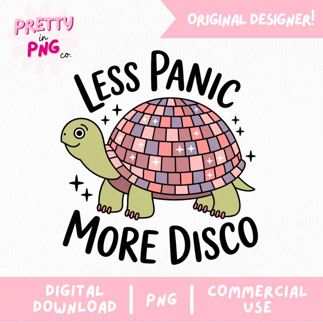 Less Panic More Disco PNG | Trendy Sticker PNG | Cute Turtle PNG ...