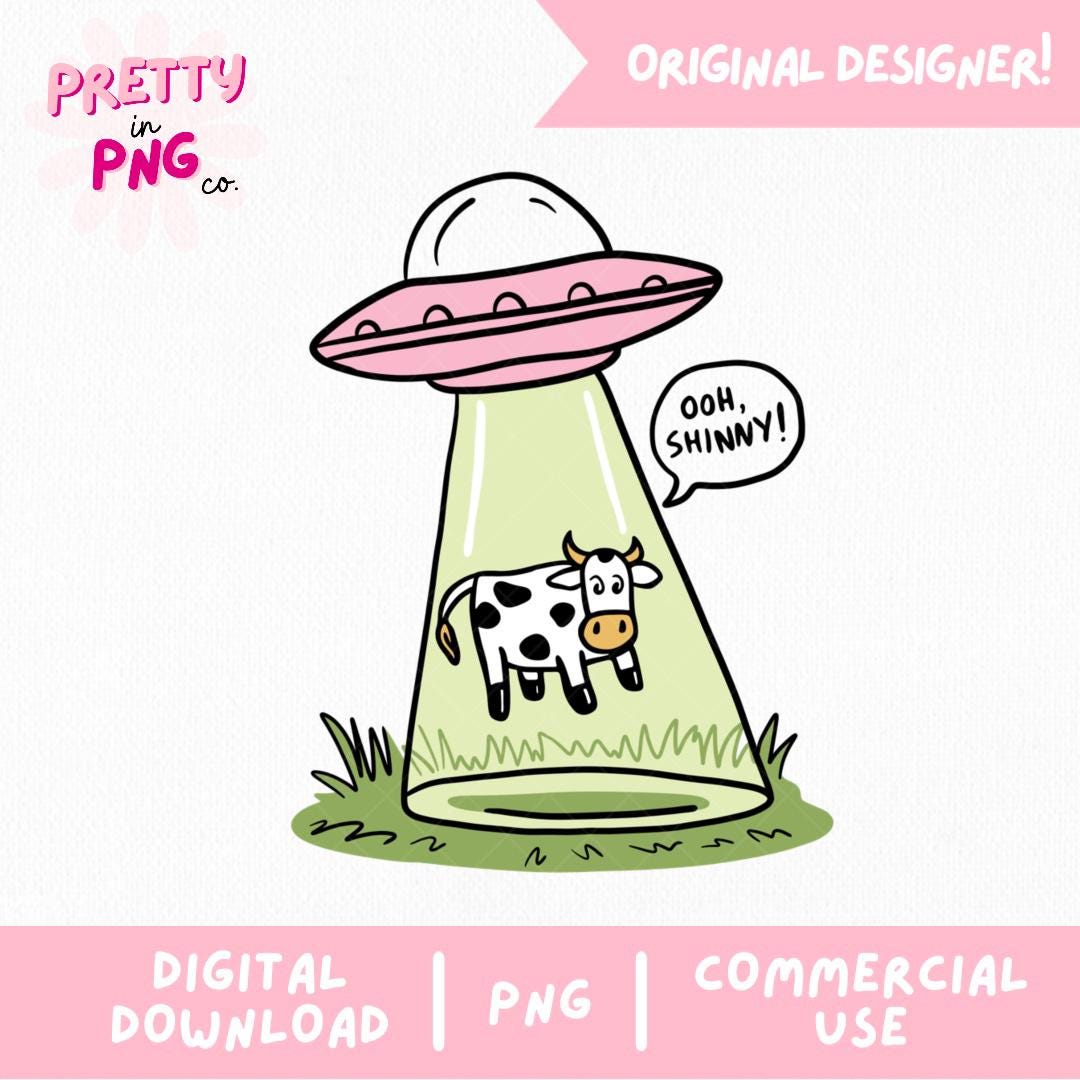 Alien Abduction Cow PNG | Funny UFO Sticker Design | Cute Cartoon Cow ...