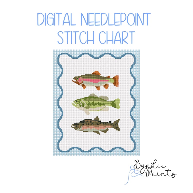 Gone Fishing Needlepoint Chart | Preppy Needlepoint Pattern | Digital ...