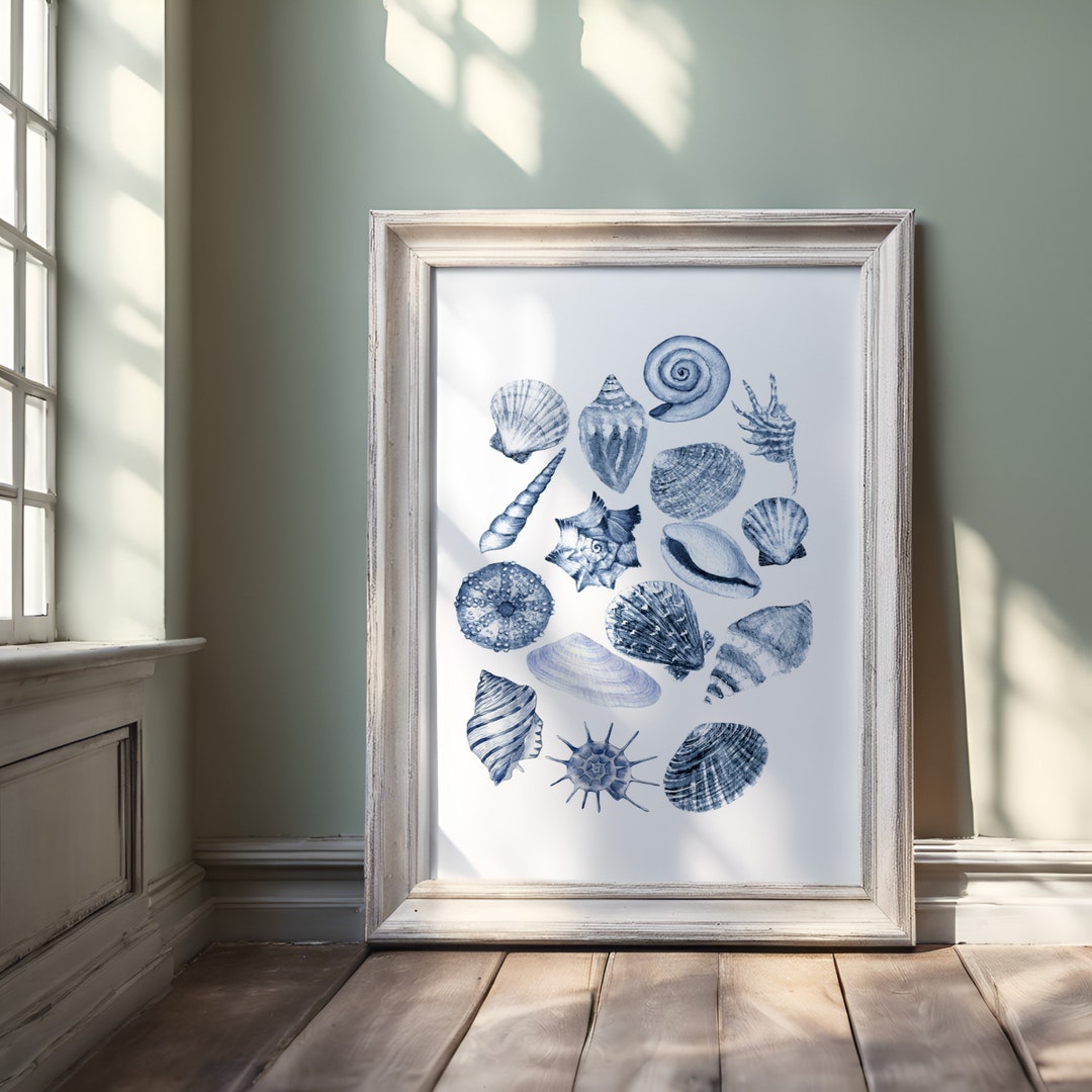 Blue Shell Collage Printable Art Set, Trendy, Coastal Wall Art, Digital ...
