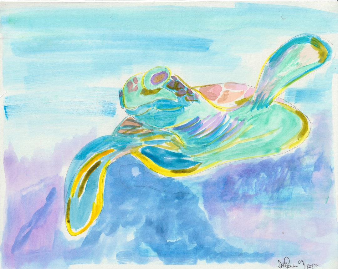 Blacklight Sea Turtle 8x10 Watercolor - Etsy