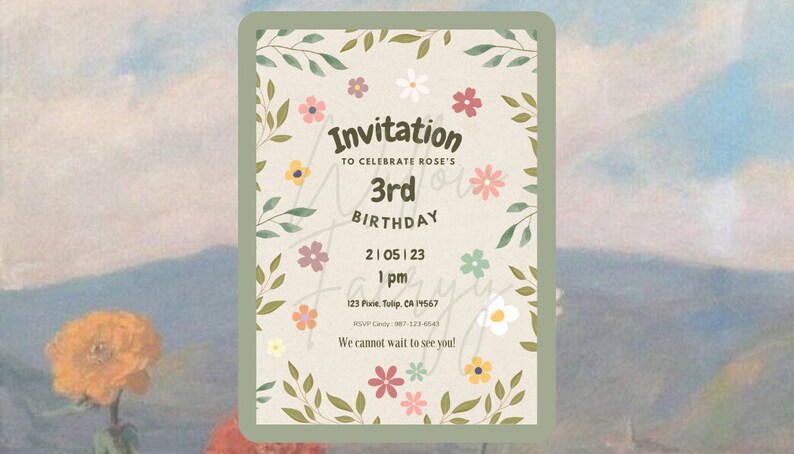 Flower Birthday Invitation, Digital Download, Printable, Editable ...