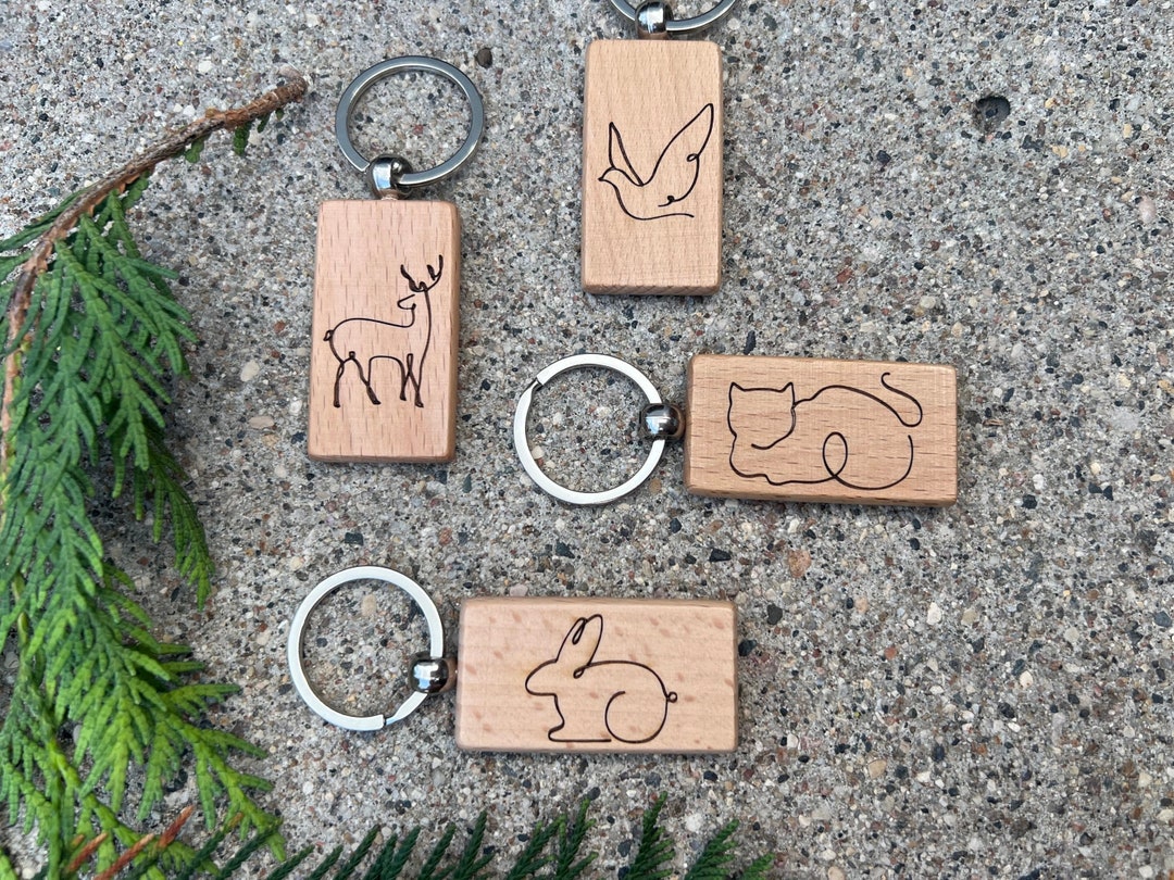 Cat, Dove, Deer, and Bunny Keychains-wood Engraved Keychain - Etsy