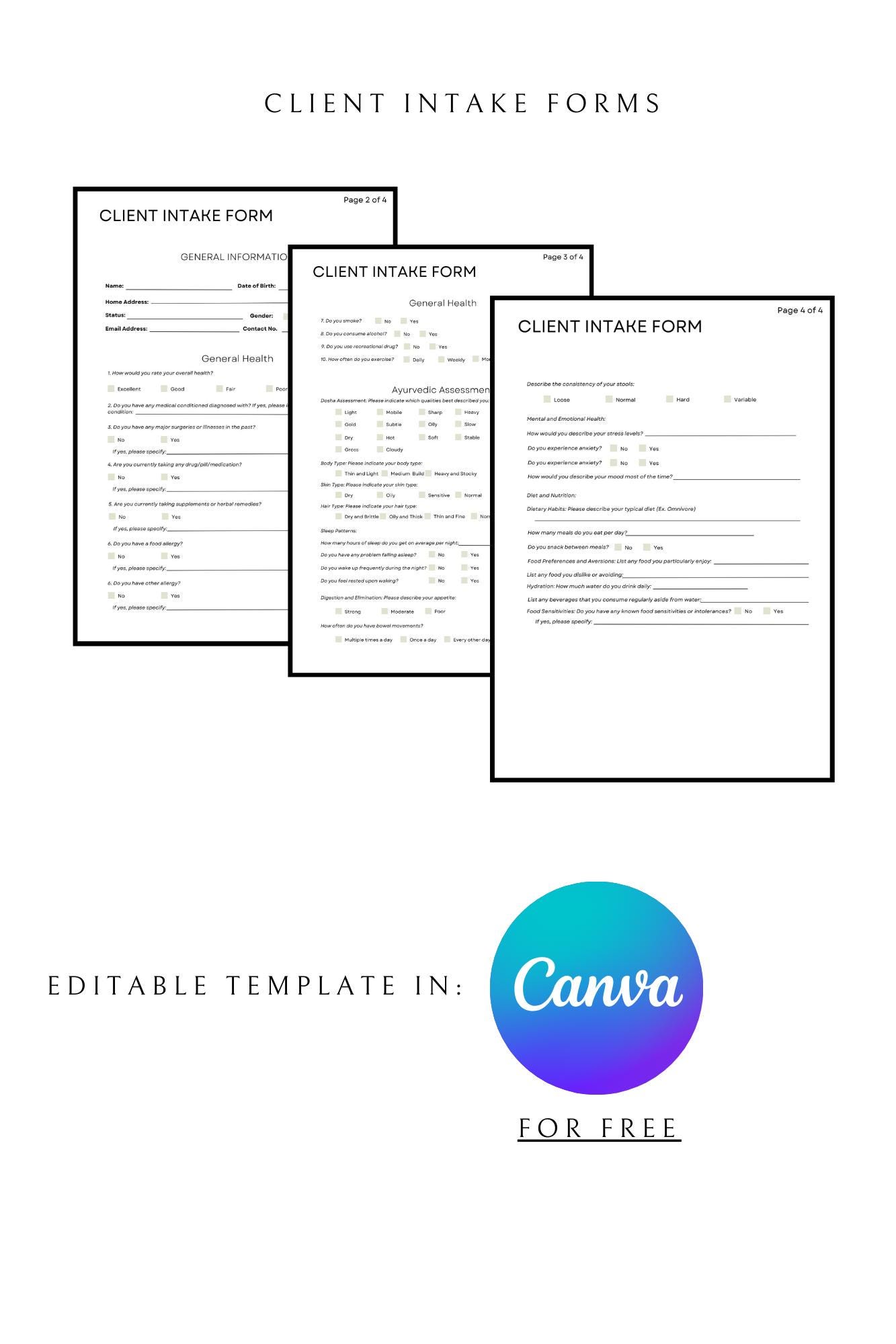 Client Intake Forms New Client Intake Form Editable Client Intake Form ...