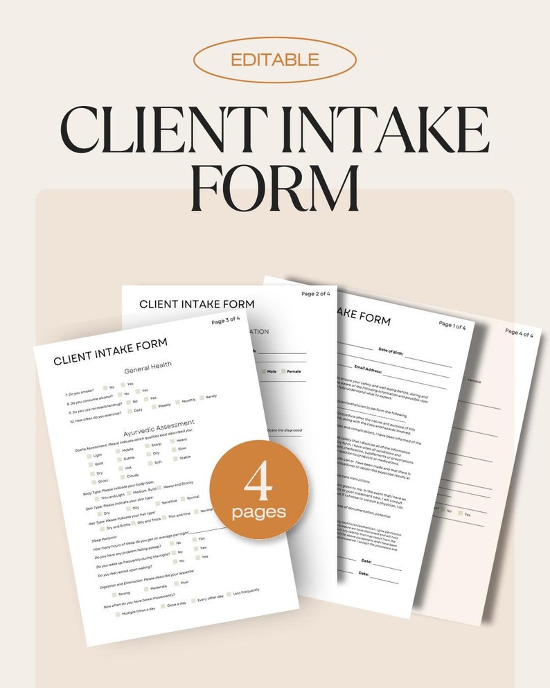 Client Intake Forms New Client Intake Form Editable Client Intake Form ...