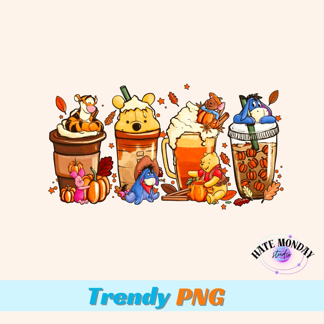 Pooh Fall Coffee Lattes Png, Vintage Winnie the Pooh Fall PNG, Winnie ...