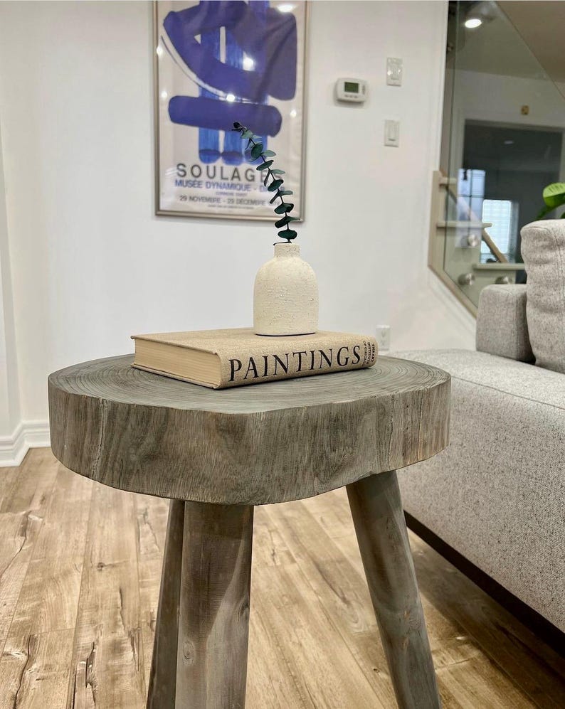 Rustic Grey Wood Stool/ Paulownia Wood / Indoor Decoration/planter ...