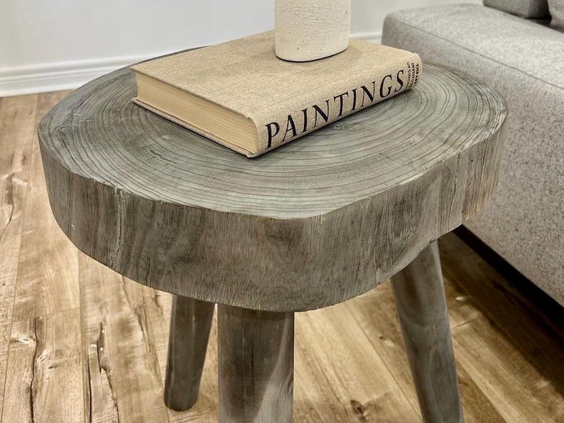 Rustic Grey Wood Stool/ Paulownia Wood / Indoor Decoration/planter ...