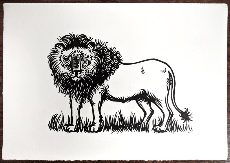 Lion Original Linocut Print - Etsy