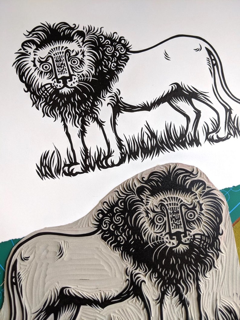 Lion Original Linocut Print - Etsy