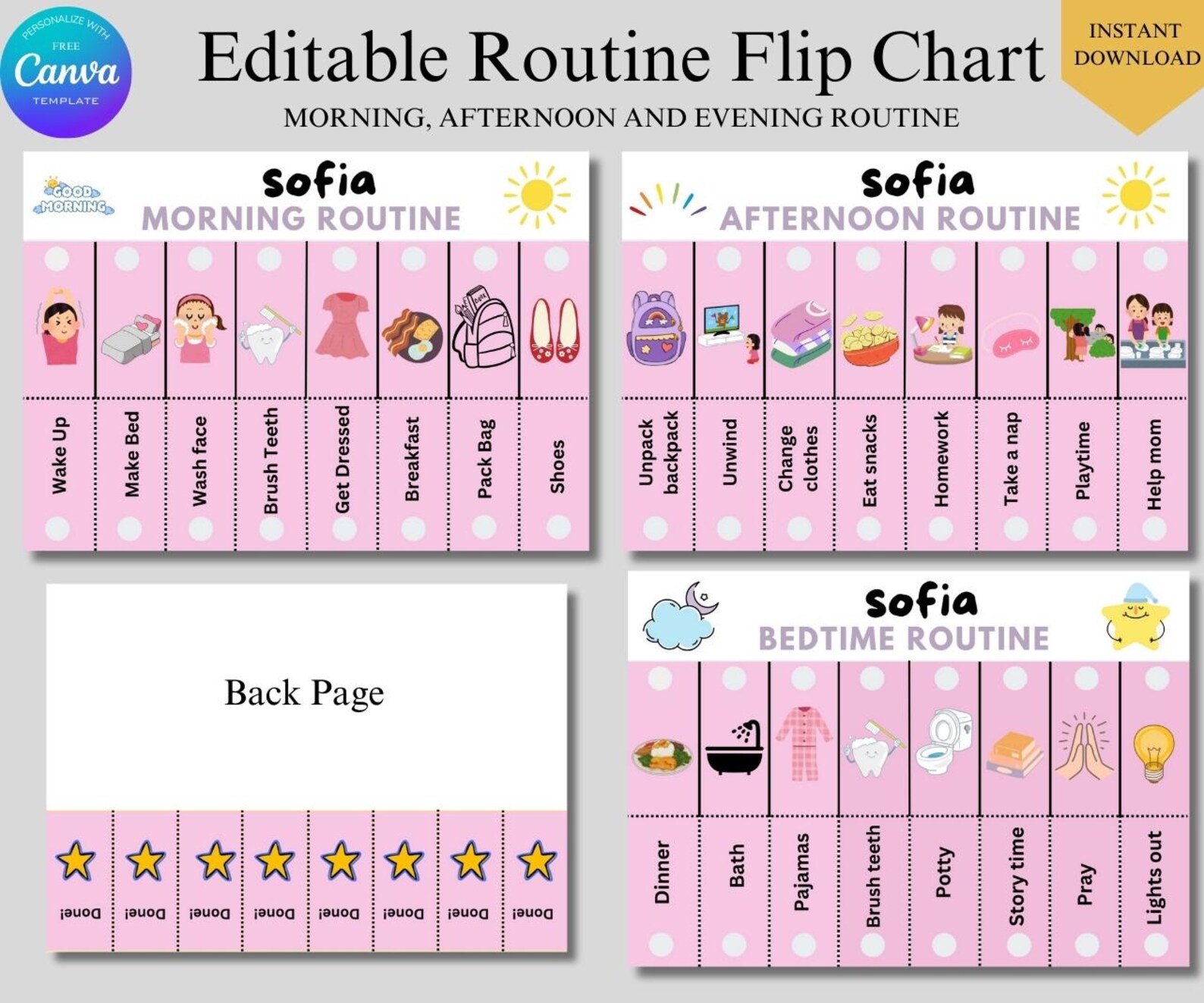 Editable Routine Flip Chart for Kids, Girl,pink, Morning Evening ...