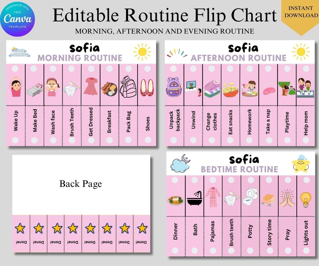 Editable Routine Flip Chart for Kids, Girl,pink, Morning Evening ...