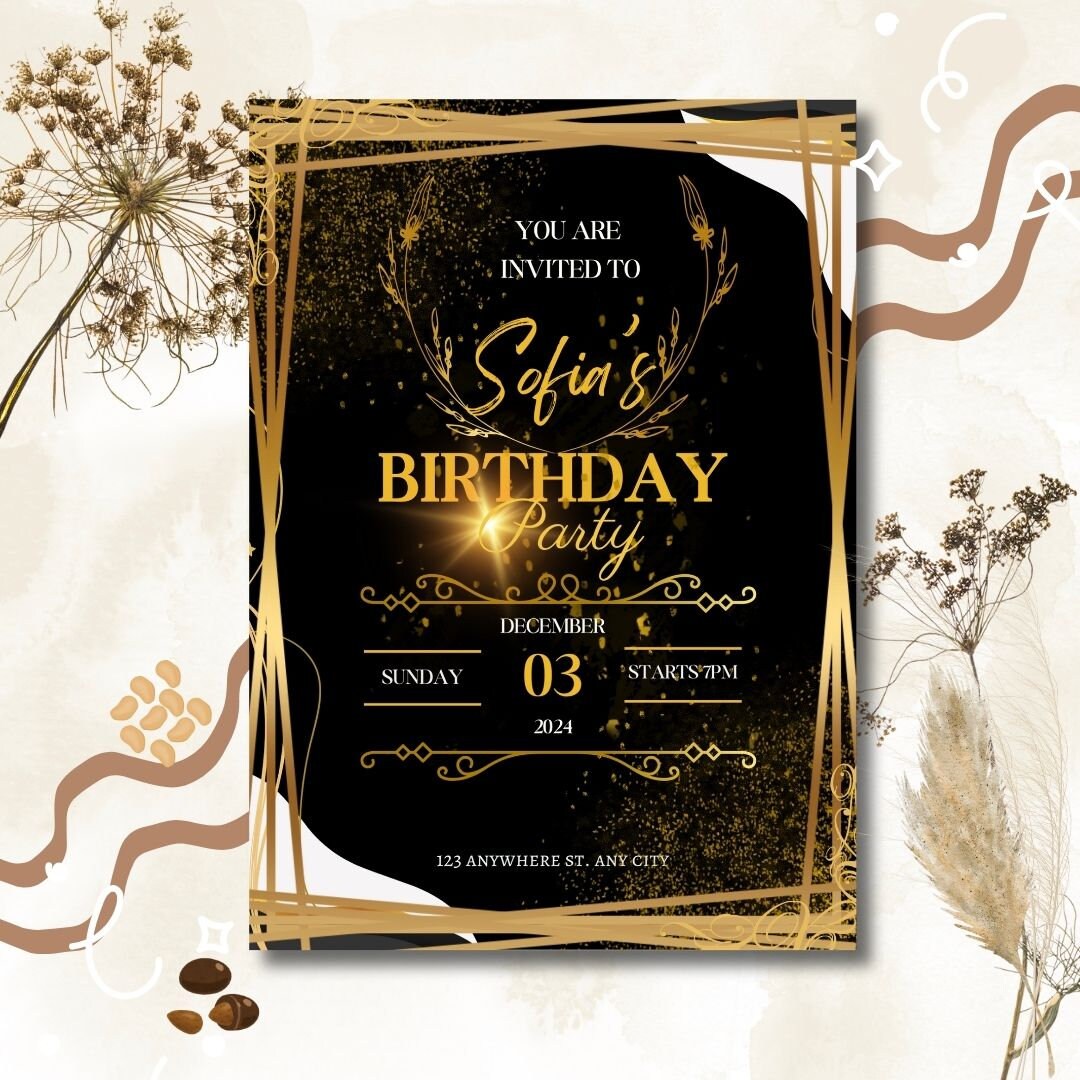 Editable Elegant Birthday Invitation, Luxury Invitation Card, Classic ...