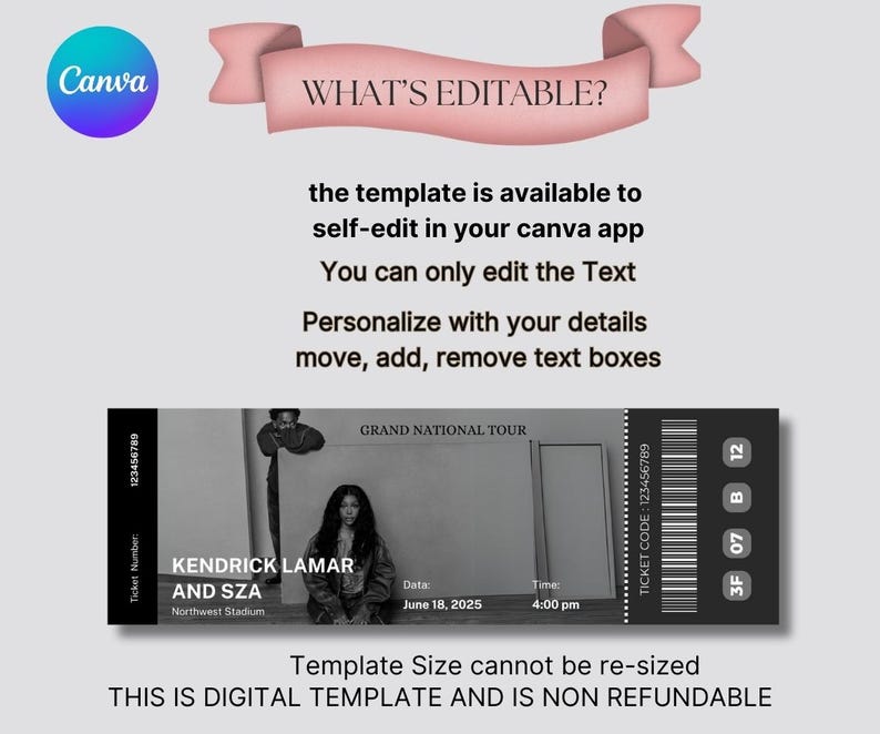 Kendrick Lamar and SZA World Tour Grand National Tour Concert Ticket ...