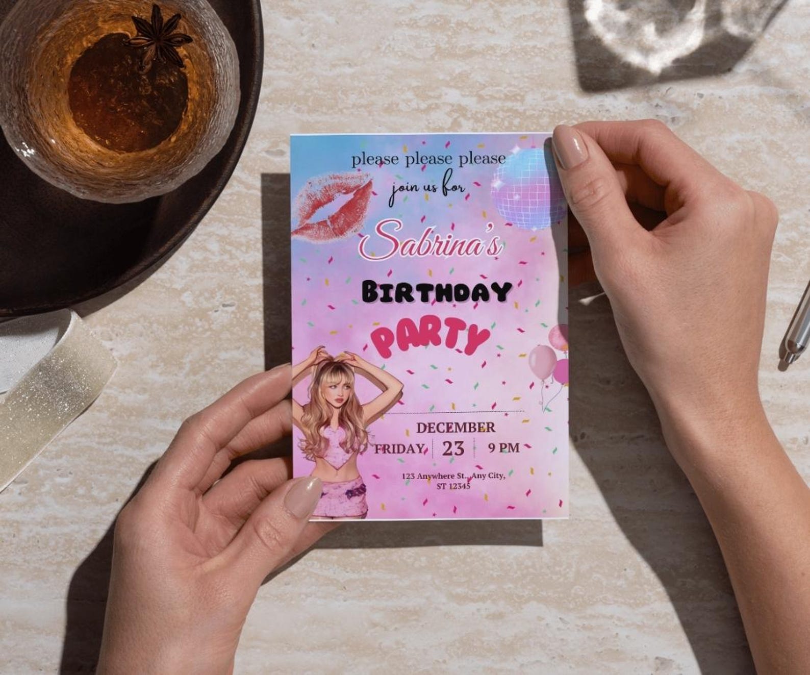Editable Sabrina Carpenter Birthday Invitation, Sabrina Birthday Party ...