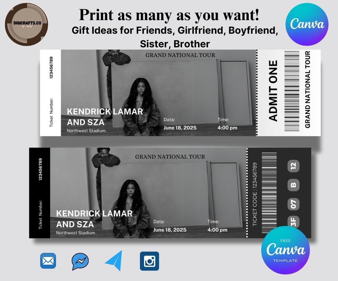 Kendrick Lamar and SZA World Tour Grand National Tour Concert Ticket ...