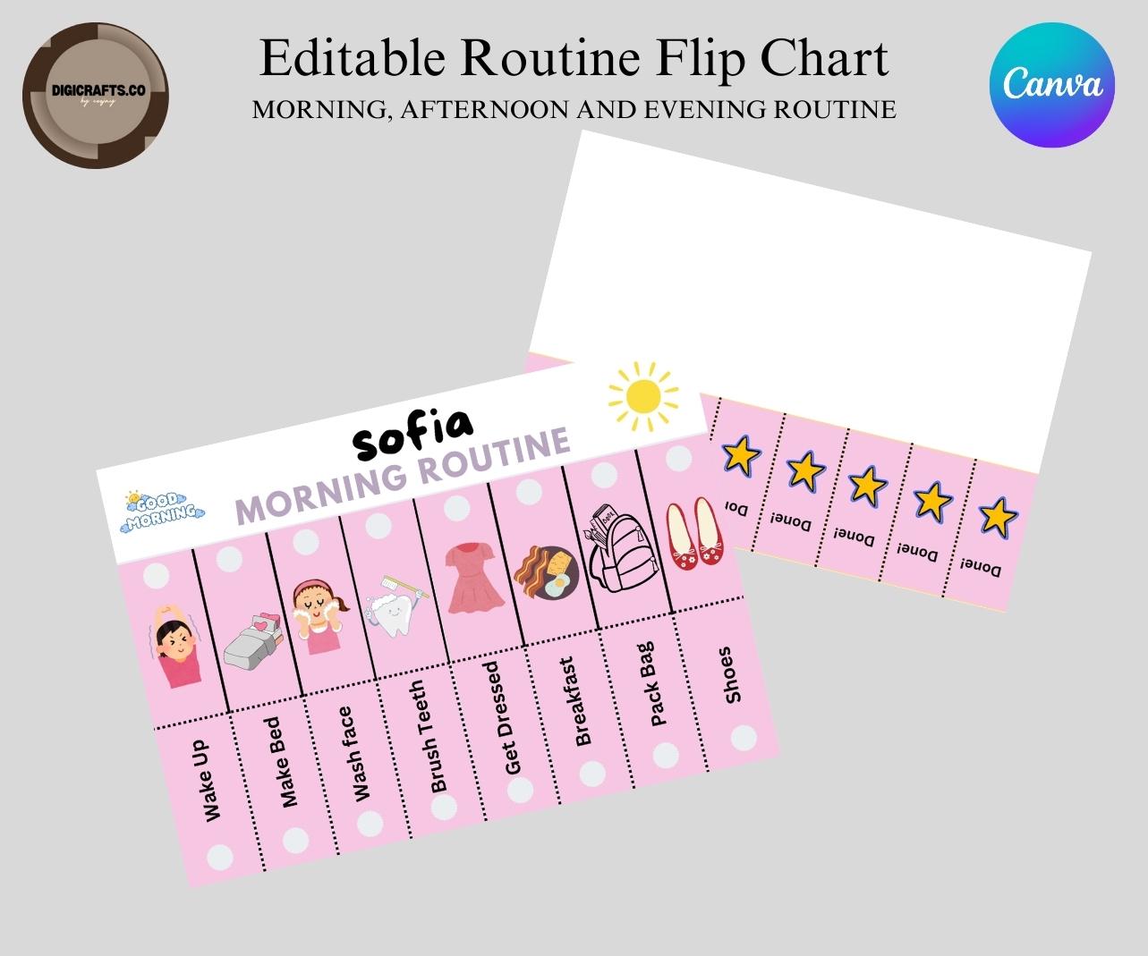 Editable Routine Flip Chart for Kids, Girl,pink, Morning Evening ...