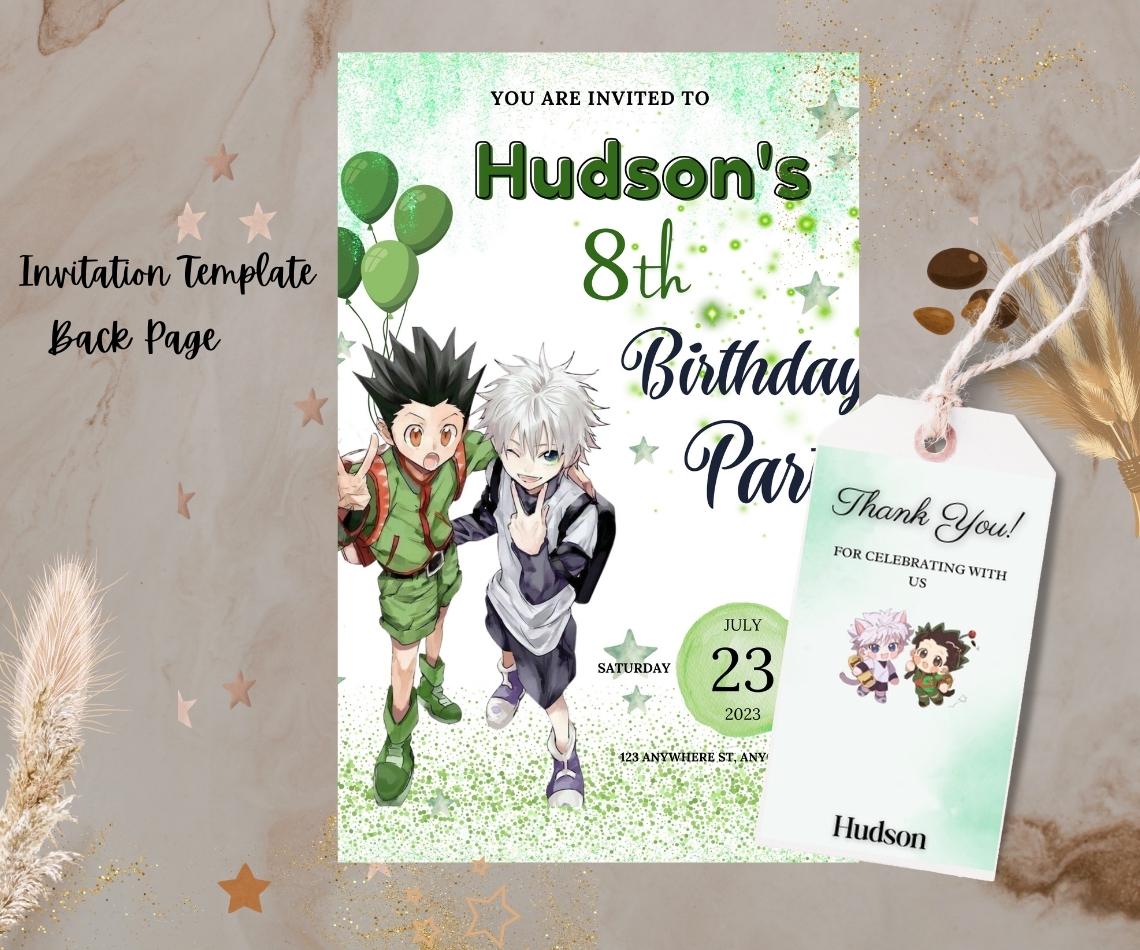 Editable Anime Birthday Invitation, Hun-ter X hunter, Kil-lua and Gon ...