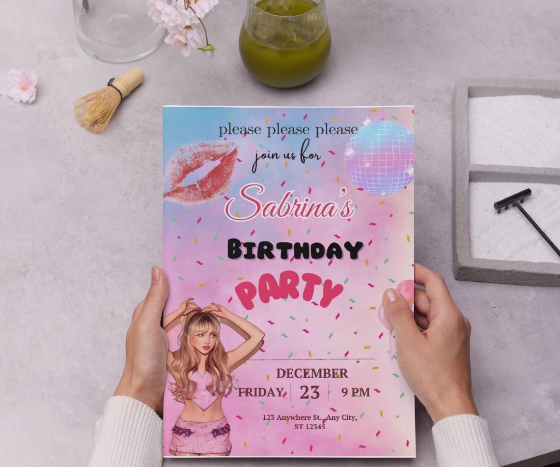 Editable Sabrina Carpenter Birthday Invitation, Sabrina Birthday Party ...