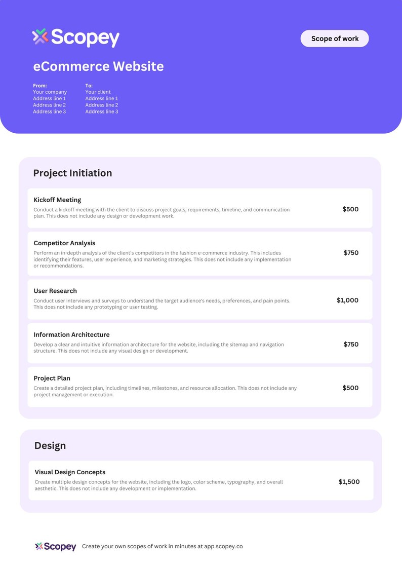 Fashion Ecommerce Website Build Template - Editable Canva Project Scope ...