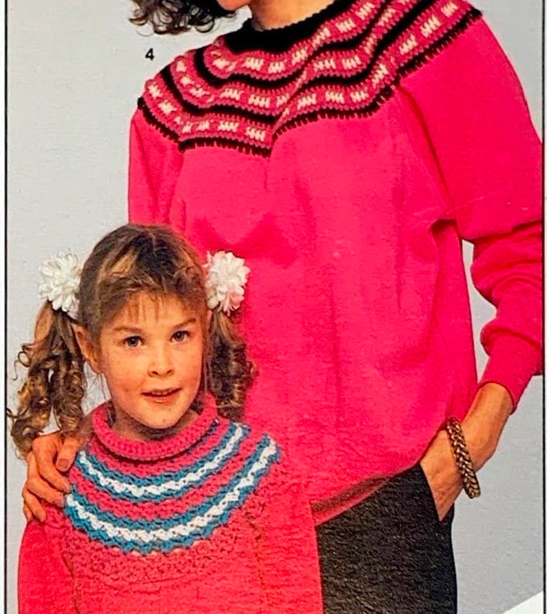 Vintage Crochet Pattern Ladies Yoke Sweater 80s Easy Knit Instant ...